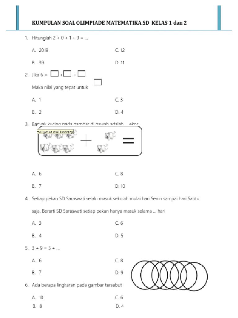 Latihan Soal Olimpiade Math Kelas 1-2 | PDF