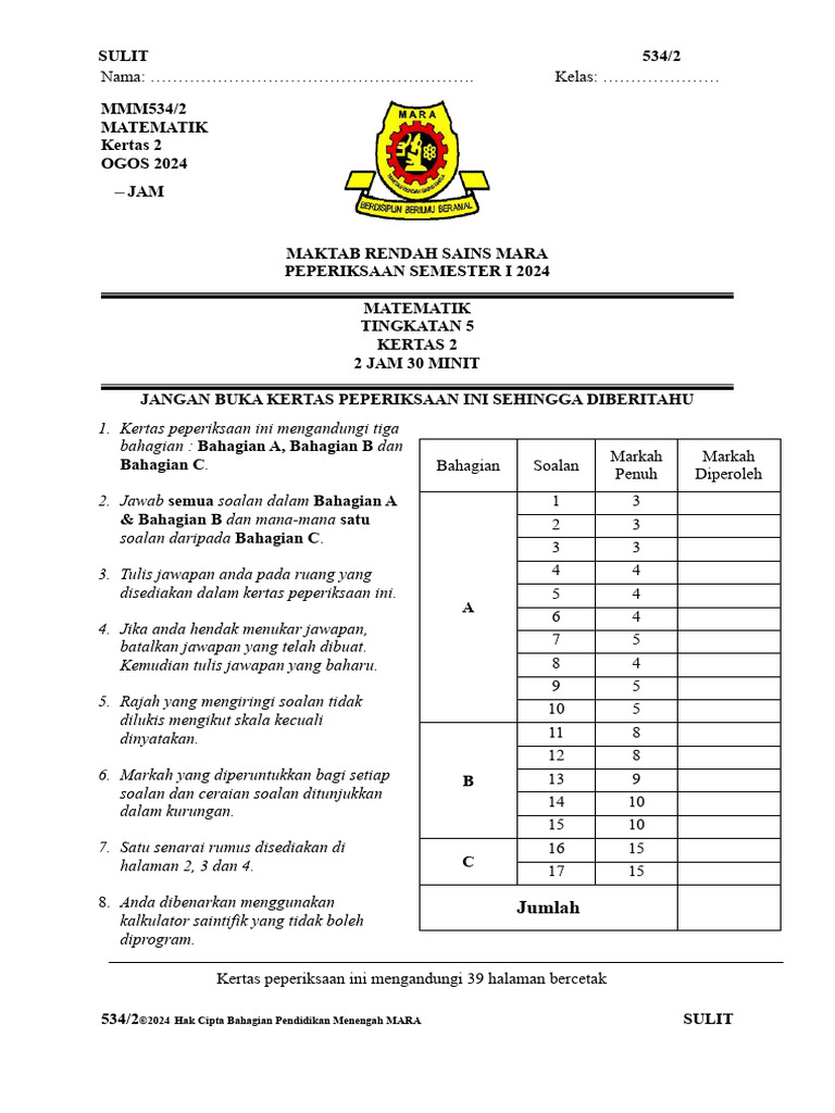 Soalan MM5 Final Sem 1 2024 K2-1 | PDF