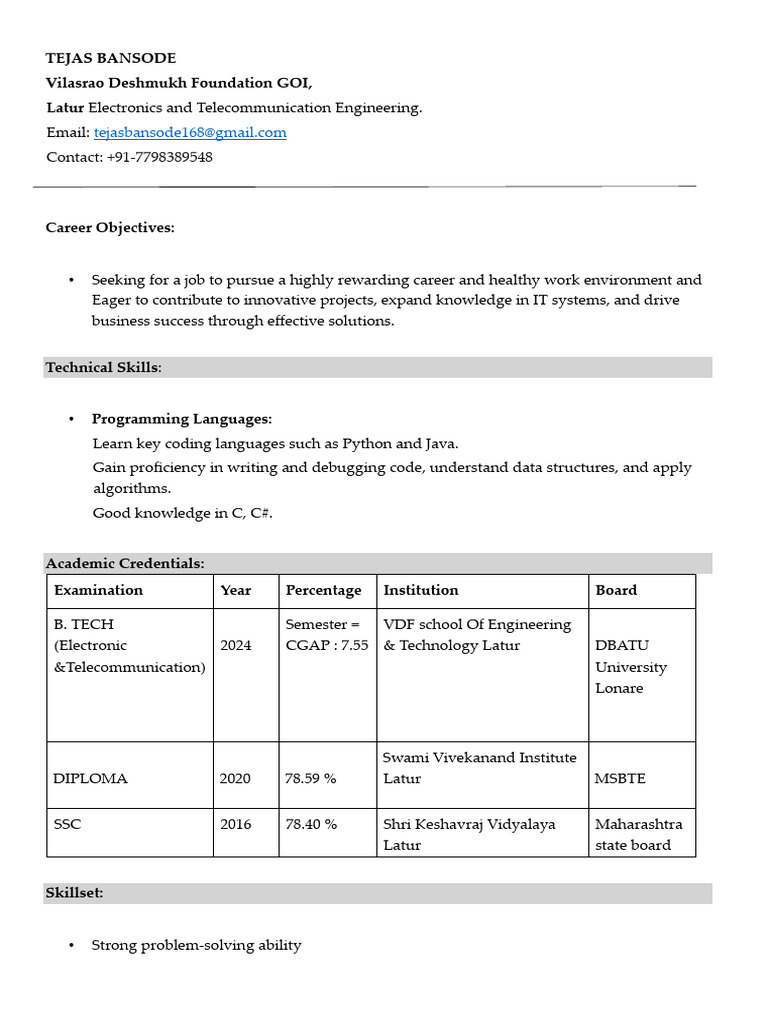 Tejas B Updated Resume | PDF | Computing | Learning