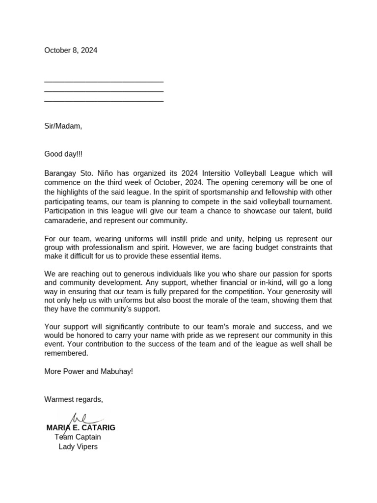 Volleyball Solicitation Letter | PDF | Sports