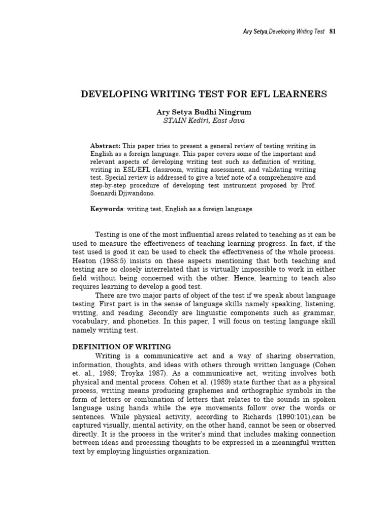 Writing Test Development for EFL Learners | PDF | Validity (Statistics ...