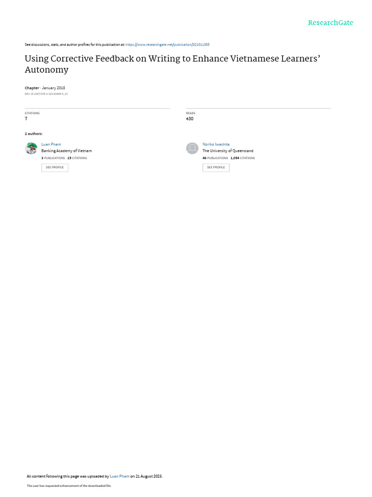 Using Corrective Feedbackon Writingto Enhance Vietnamese Learners Autonomy | PDF | Teachers ...