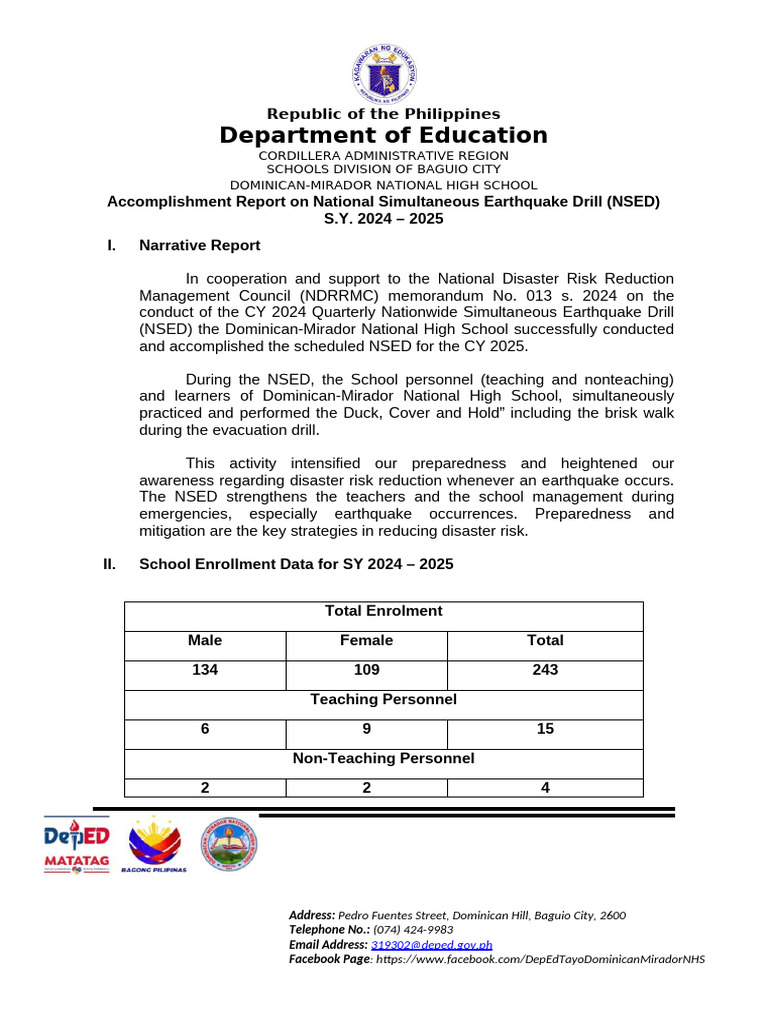 NSED-Accomplishment Report (AutoRecovered) | PDF | Emergency Management ...