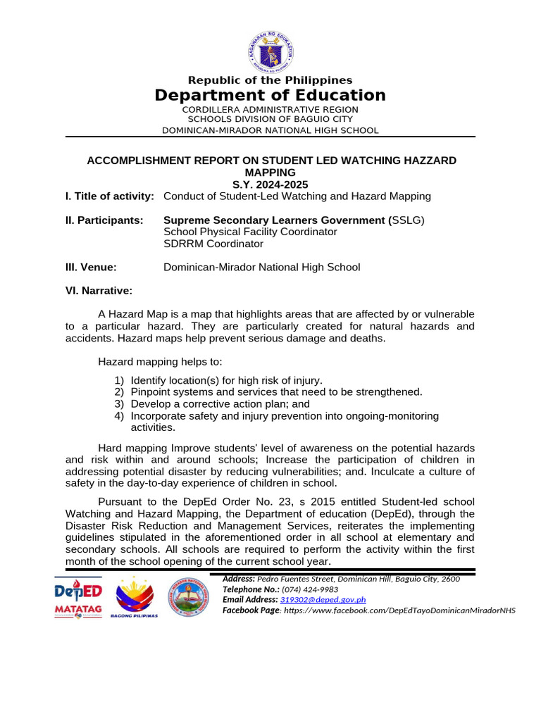 Student Led Mapping Accomplishment Reports | PDF | Hazards | Emergency ...