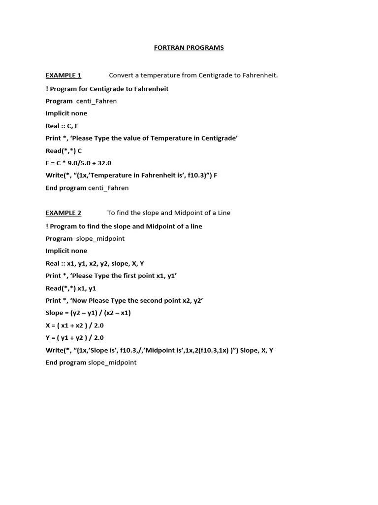 FORTRAN Programming Examples | PDF | Gases | String (Computer Science)