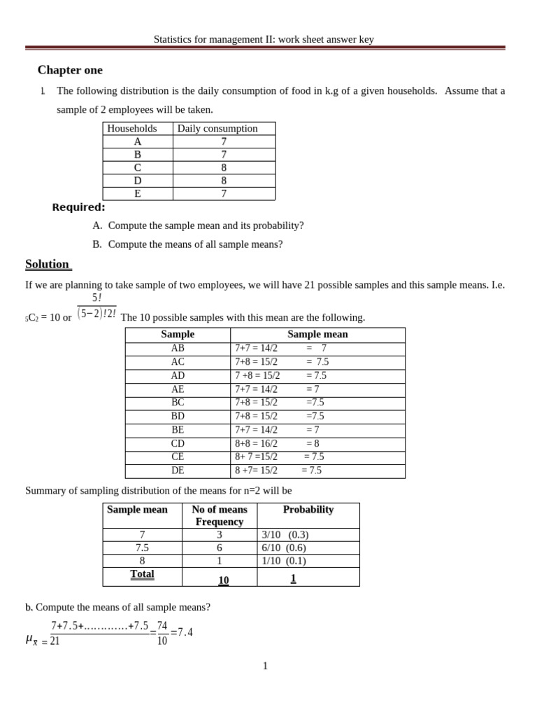 Management Statistics II: Answer Key | PDF | Confidence Interval ...