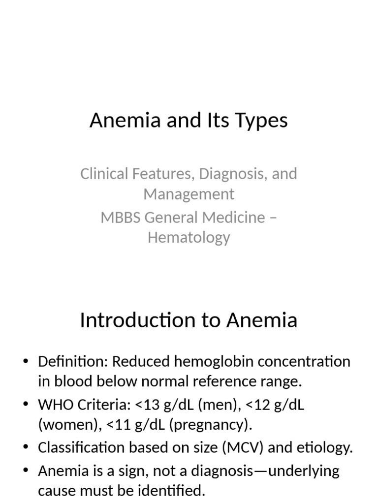 Anemia Presentation MBBS | PDF | Anemia | Clinical Pathology