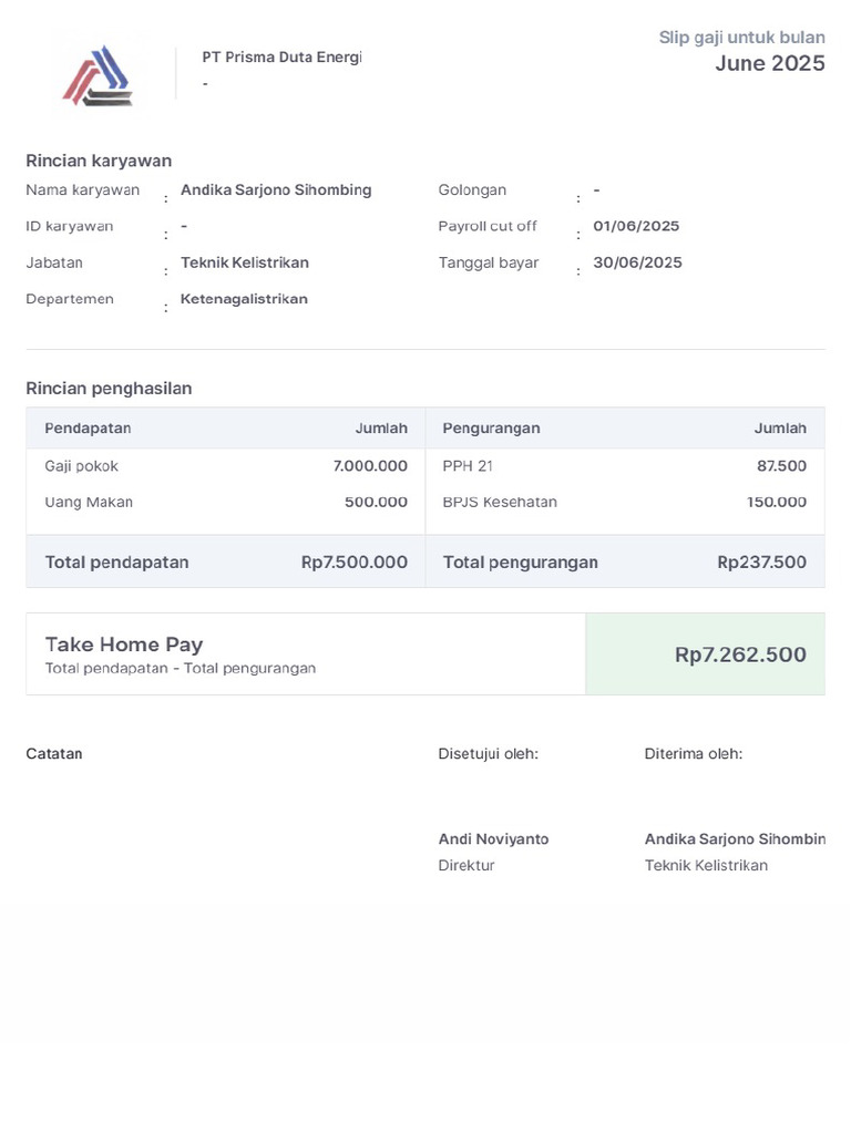 Slip Gaji Bulan Juni | PDF