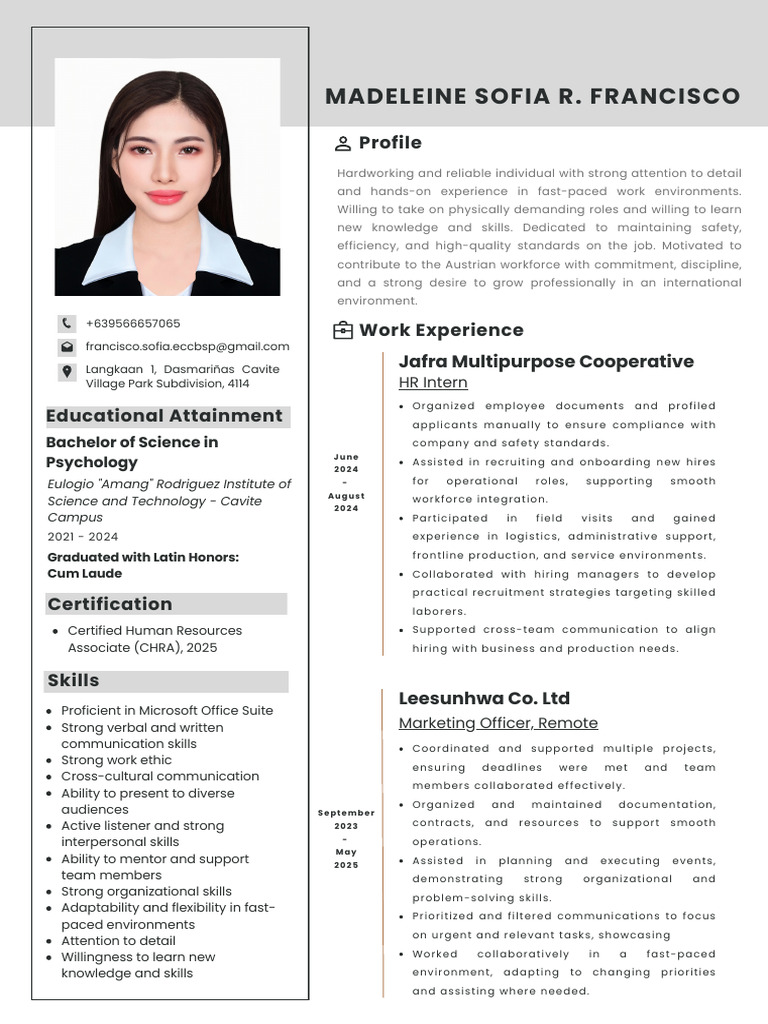 Madeleine Sofia Francisco (International Resume) - 20250526 - 021508 - 0000 | PDF | Skill ...