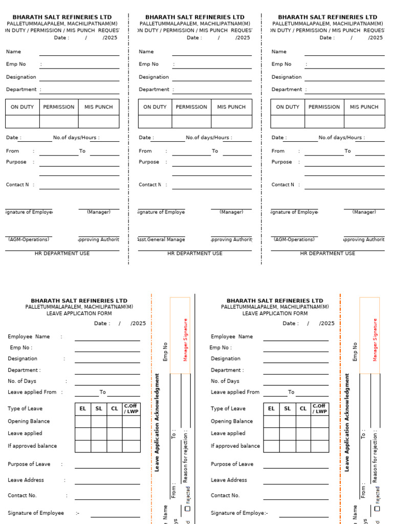 Leave Application Form 2025 | PDF
