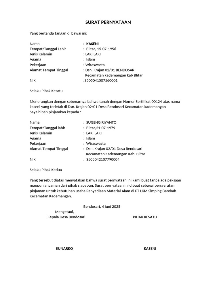 Surat Pernyataan Pt. LKM | PDF
