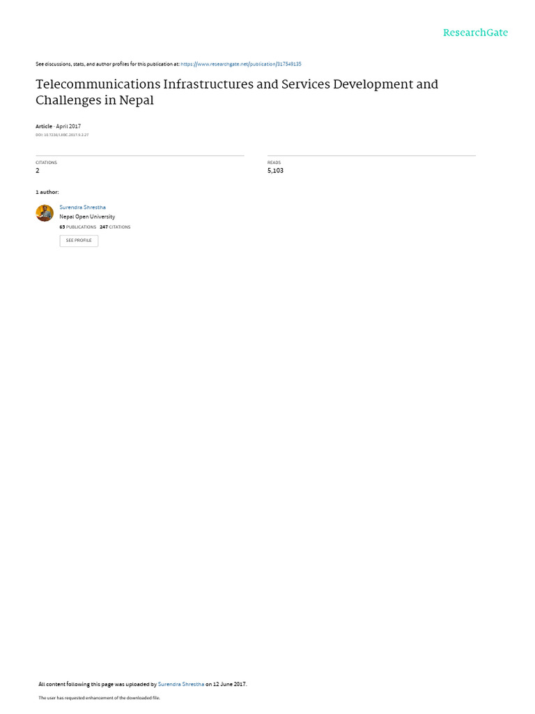Telecommunications Infrastructures and Services Development and ...
