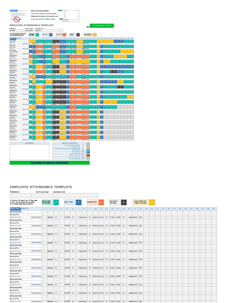 IC Employee Attendance Template Google Sheets | PDF
