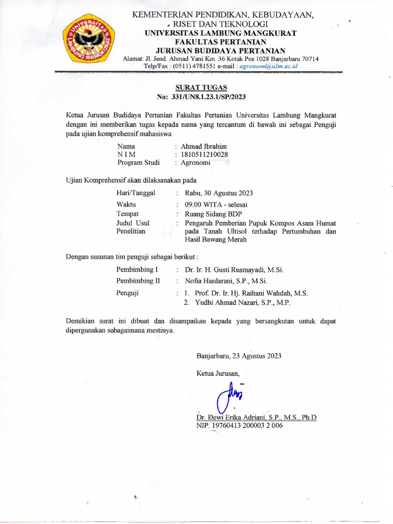 Surat Tugas Undangan Kompre Ahmad Ibrahim032 | PDF
