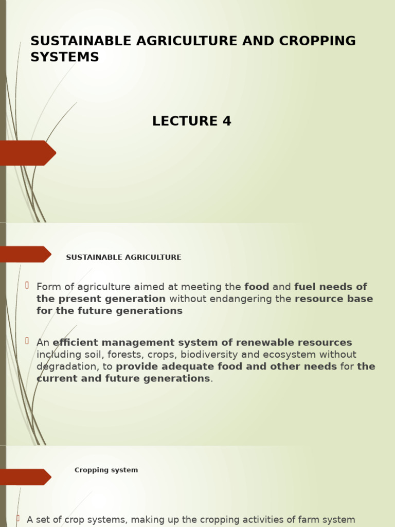 Lecture 4 Sustainable Agriculture and Cropping System | PDF ...