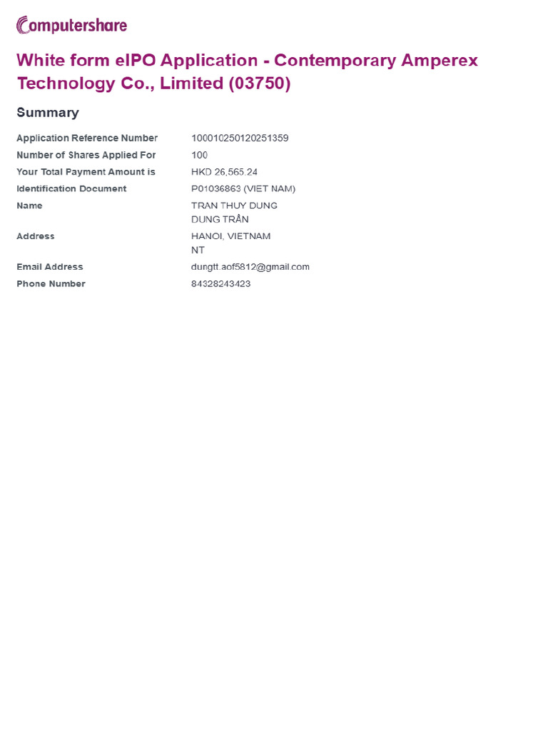 White Form EIPO Application - Contemporary Amperex Technology Co ...