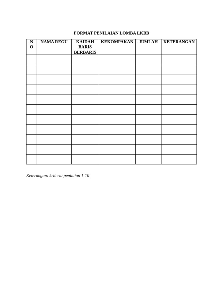 Format Penilaian Lomba LKBB | PDF