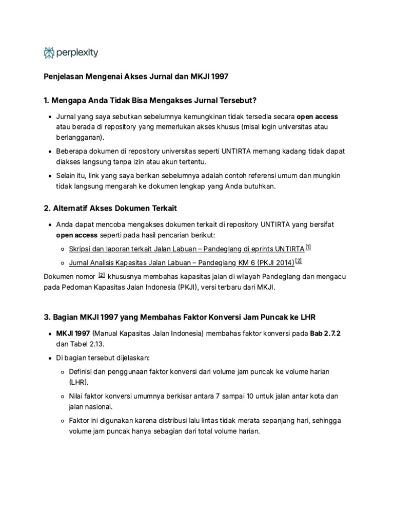Penjelasan Mengenai Akses Jurnal Dan MKJI 1997 | PDF