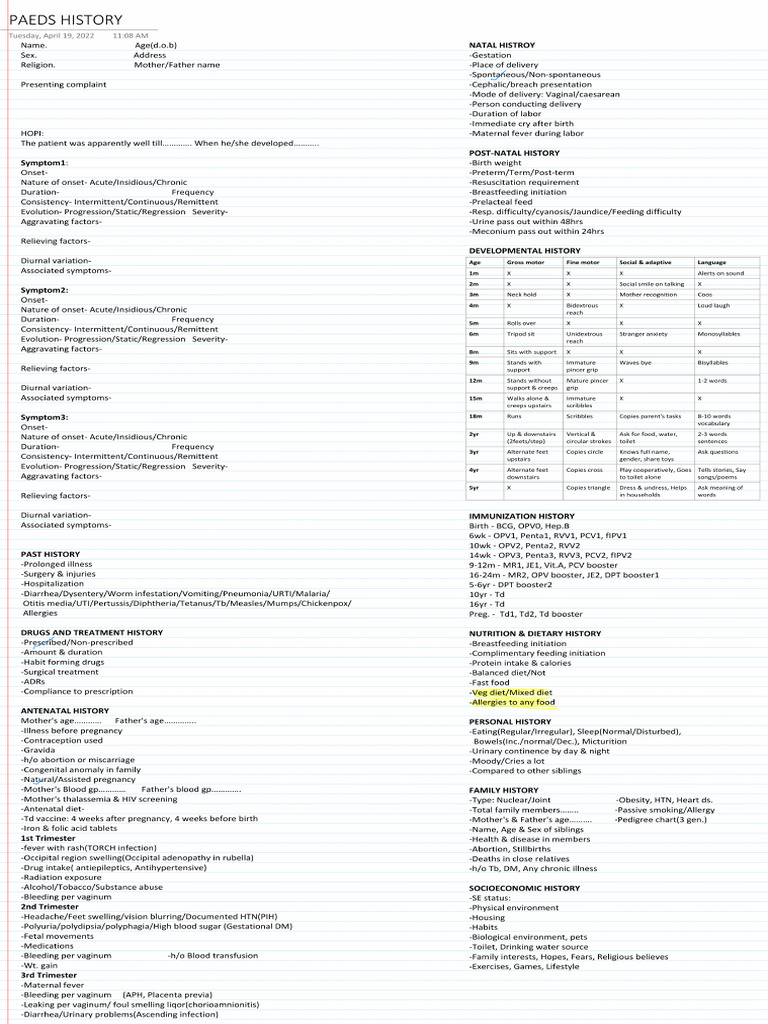 Paeds History | PDF