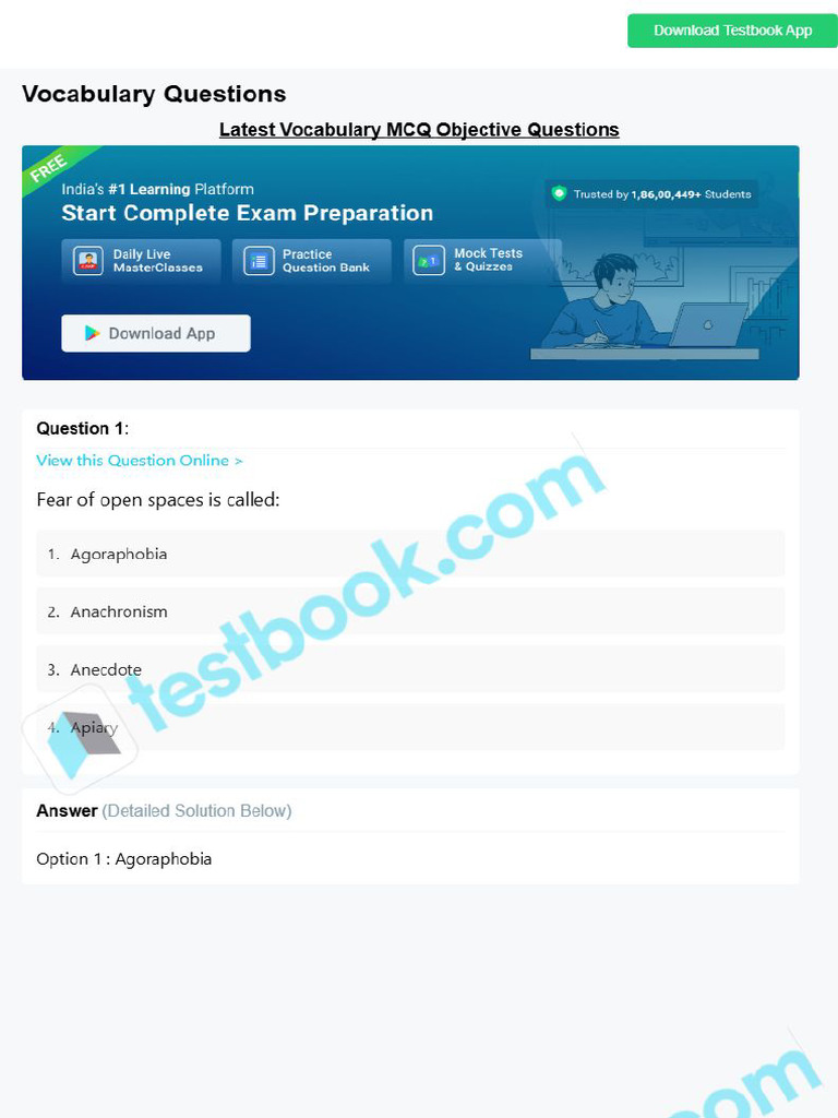 MCQ On Vocabulary 5eea6a1539140f30f369f4c2 | PDF