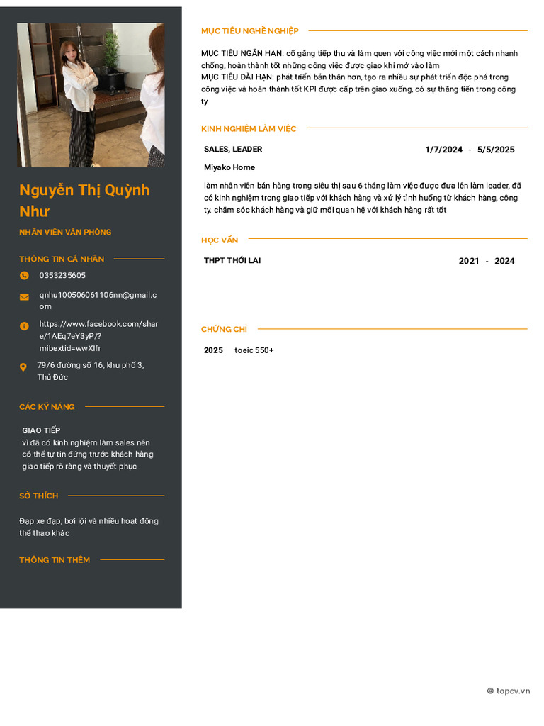 Nguyen Thi Quynh Nhu TopCV - VN 060525.93852 | PDF
