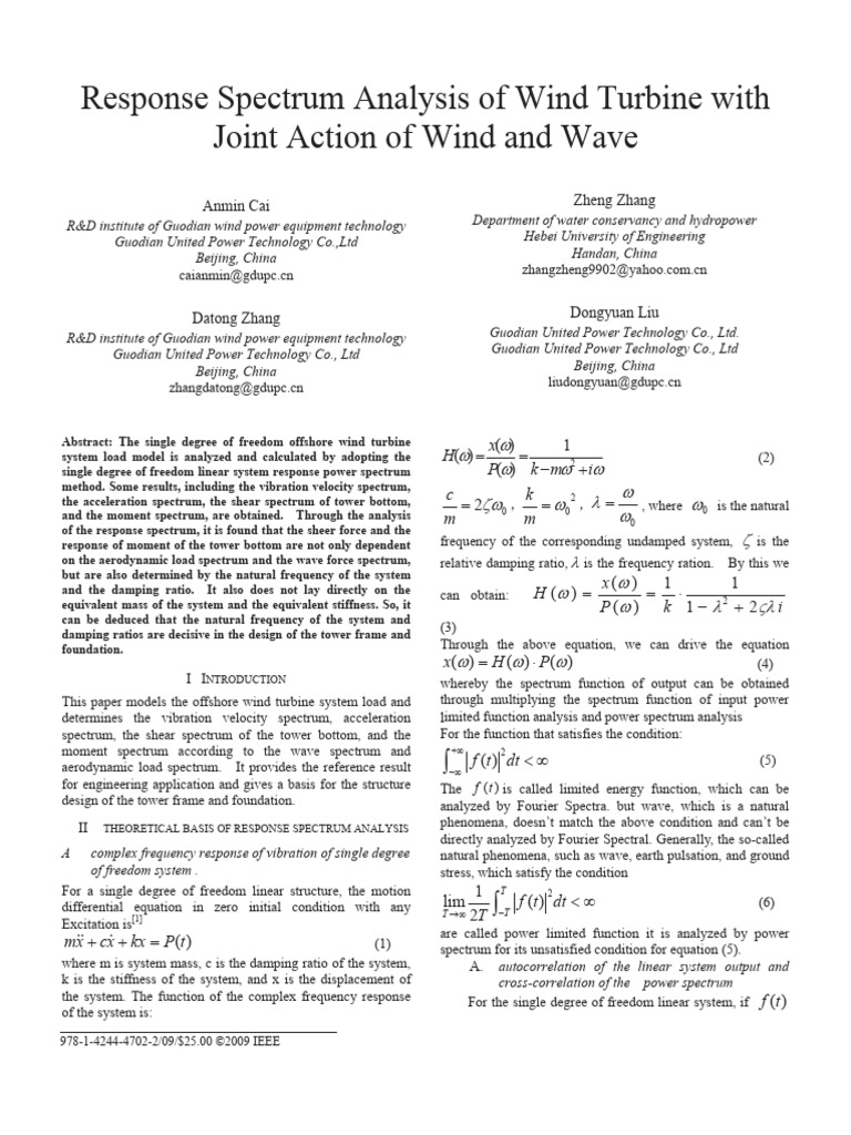 Wind Turbine Response Spectrum Analysis | PDF | Spectral Density ...