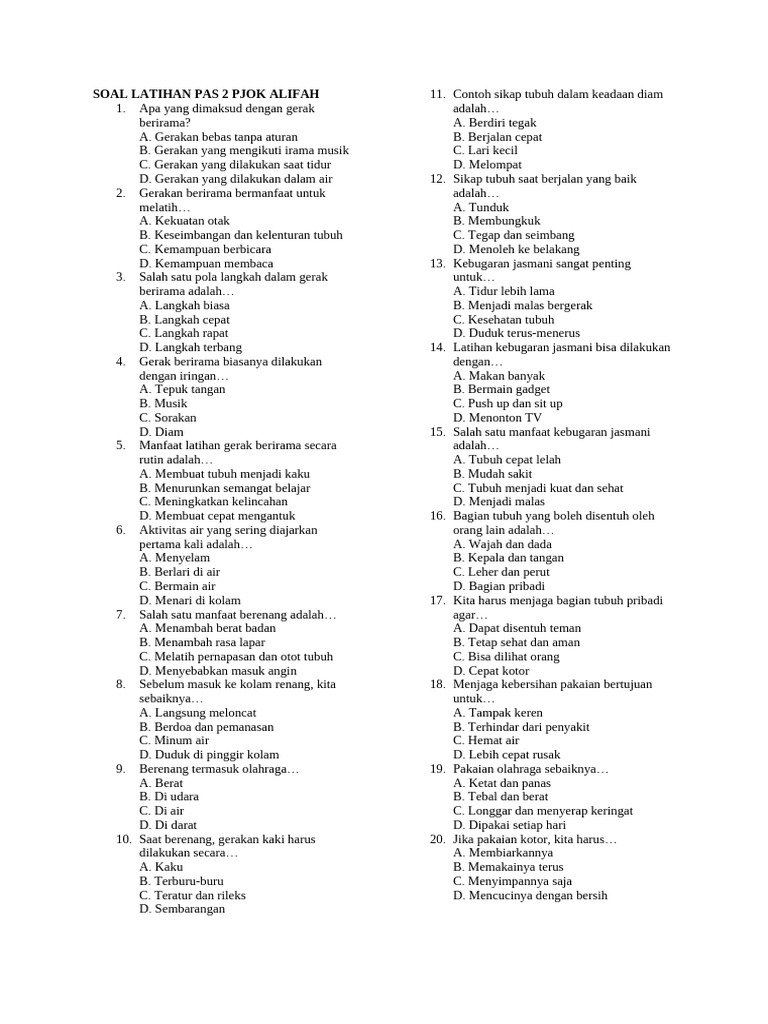 Soal Latihan Pas Minggu Untuk Senin | PDF