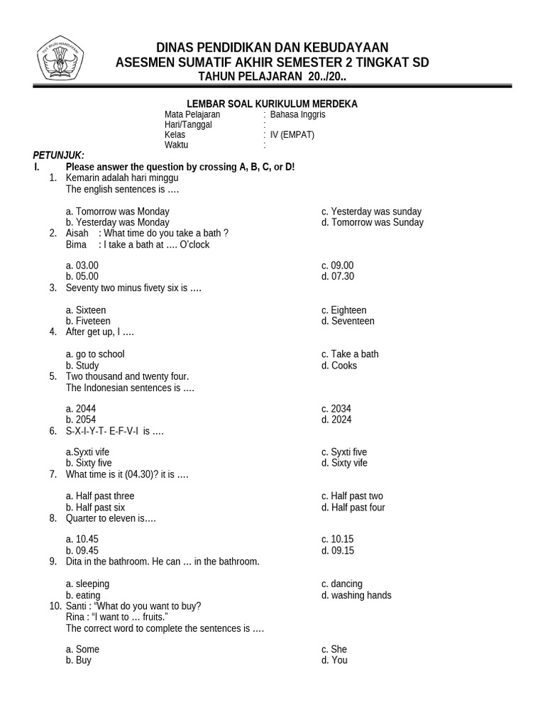SAS 2 Kelas IV - Bhs Inggris | PDF