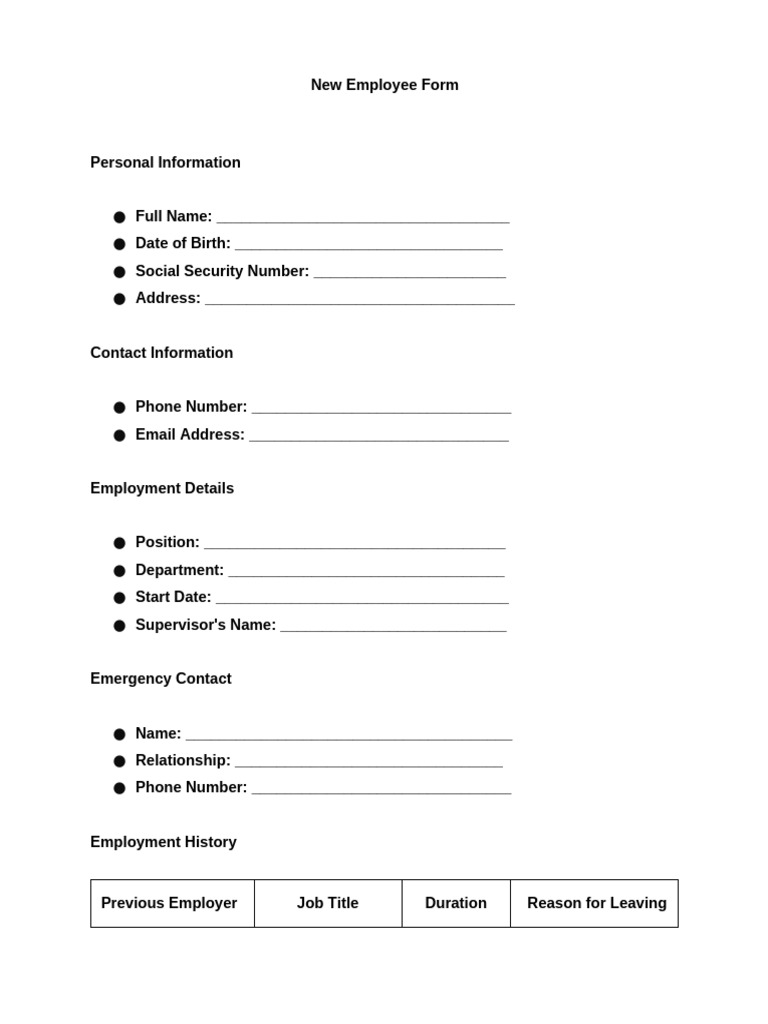New Employee Form PDF | PDF