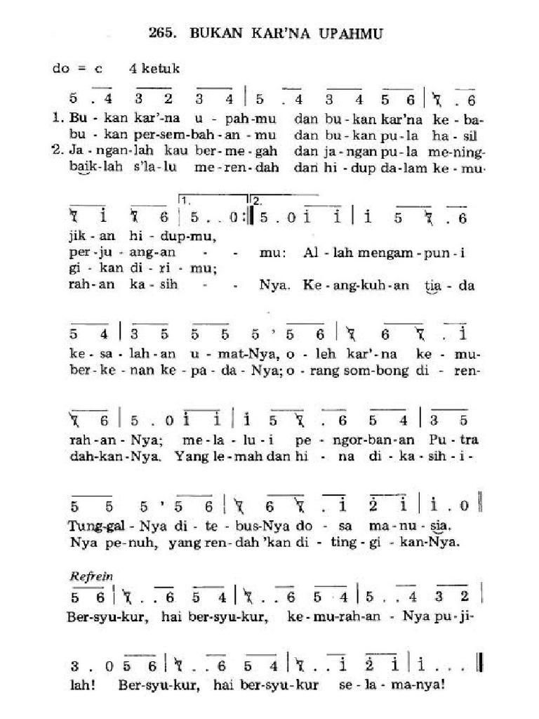 Partitur Lagu Wajib (PKJ 265. Bukan Kar'Na Upahmu) | PDF