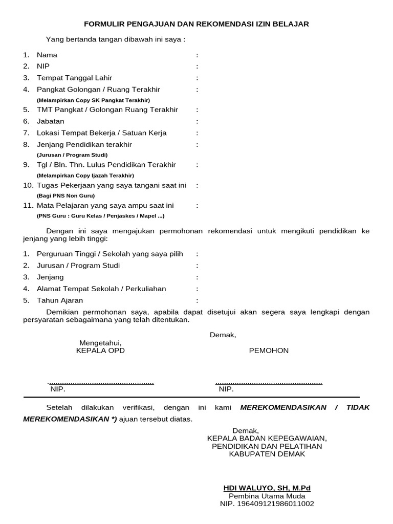 Formulir Pengajuan Ijin Belajar | PDF