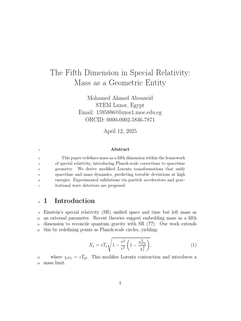 The Fifth Dimension in Special Relativity | PDF | Special Relativity ...