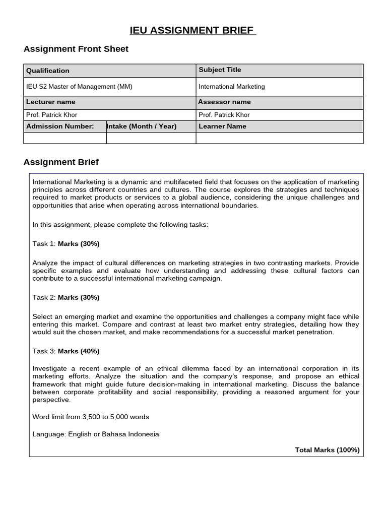 International Marketing (Assignment Submission) | PDF | Proofreading | Essays