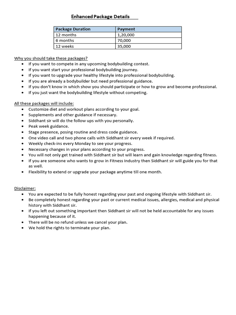 Bodybuilding Training Packages & Benefits | PDF