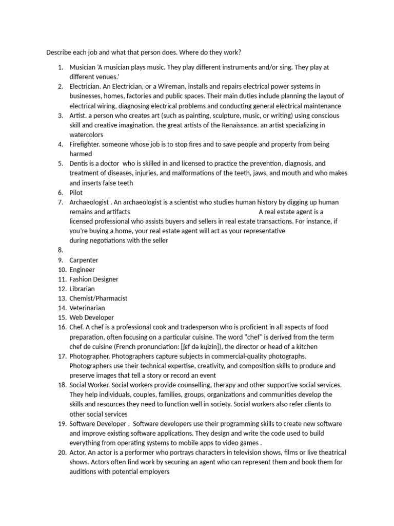 Job Descriptions and Roles Overview | PDF | Physician | Teachers