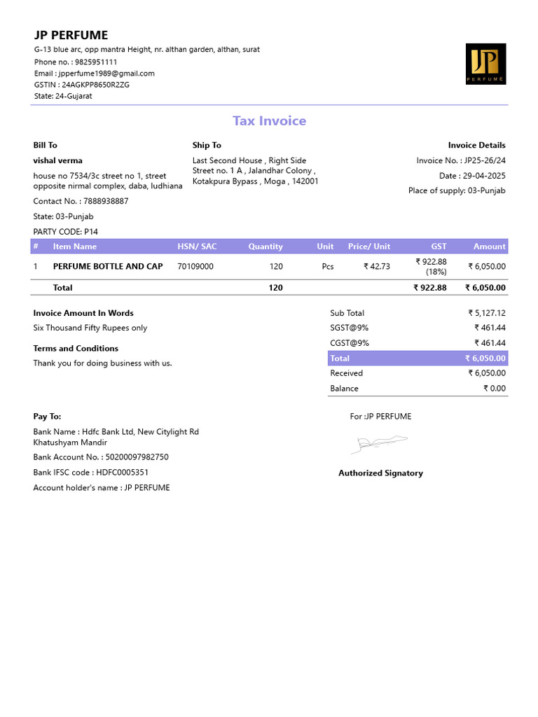 P14 Tax Invoice - JP25-26 24 - 29 - 04 - 25 | PDF | Economy Of Asia ...