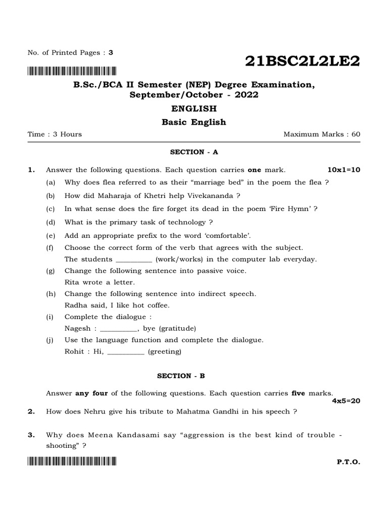 21BSC2L2LE2 Basic English | PDF | Linguistics