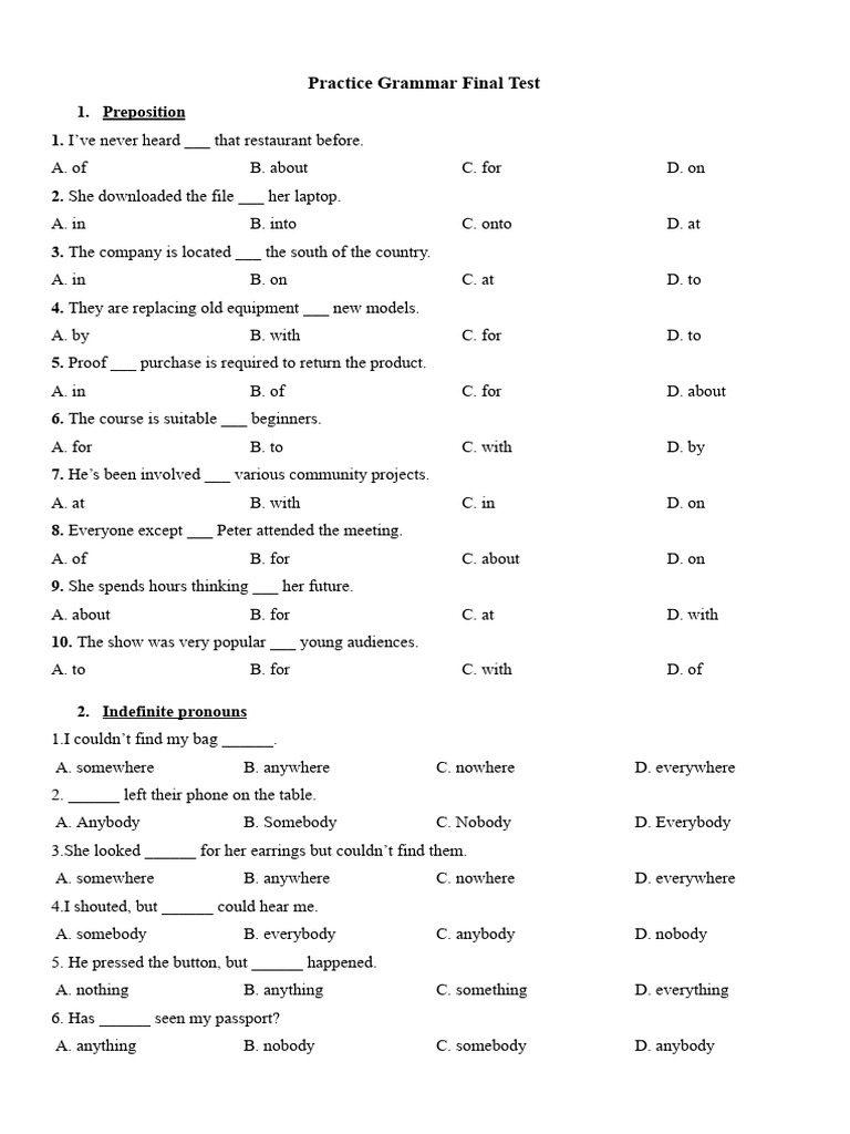 Practice Grammar Final Test | PDF | Perfect (Grammar) | Opera