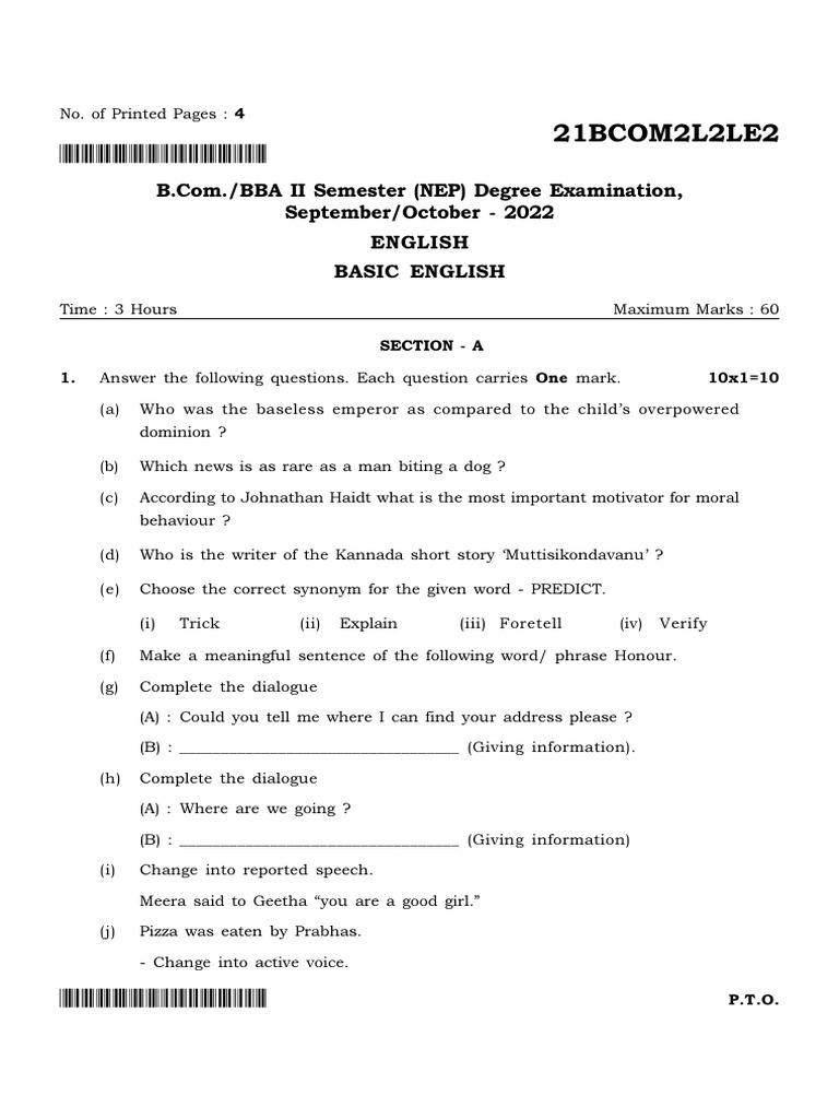 21bcom2l2le2 Basic English | PDF