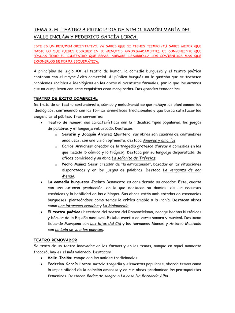 Tema 3 | PDF | Teatro | Federico García Lorca