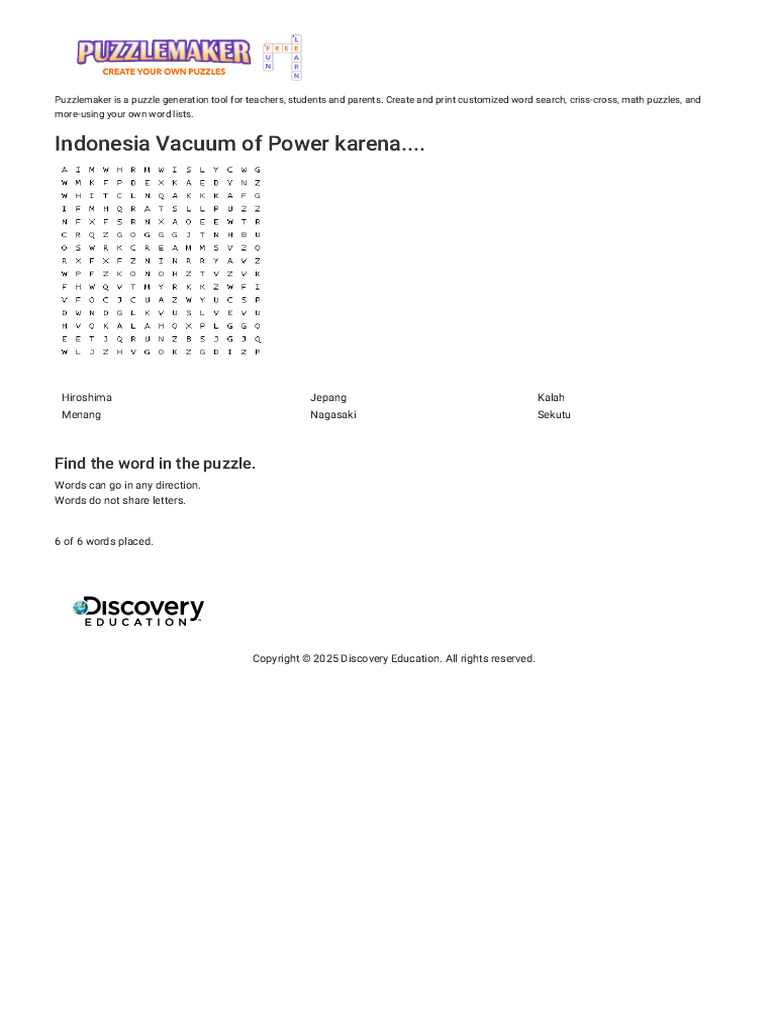 Word Search Puzzle - Discovery Education Puzzlemaker | PDF