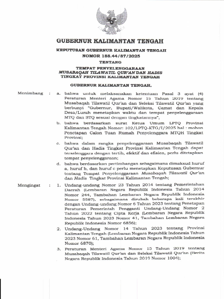 SK Gubernur Tuan Rumah MTQ Prov | PDF