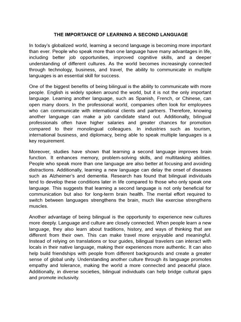 Benefits of Learning a Second Language | PDF | Multilingualism | Second ...