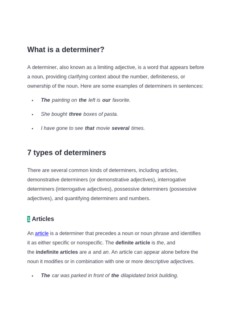 11th Grammar Determiners | PDF | Adjective | Noun