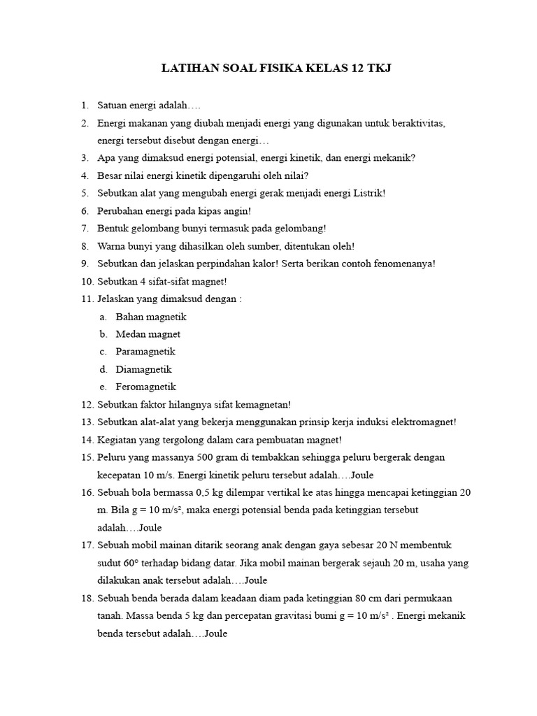 Latihan Soal Fisika Kelas 12 Tkj | PDF