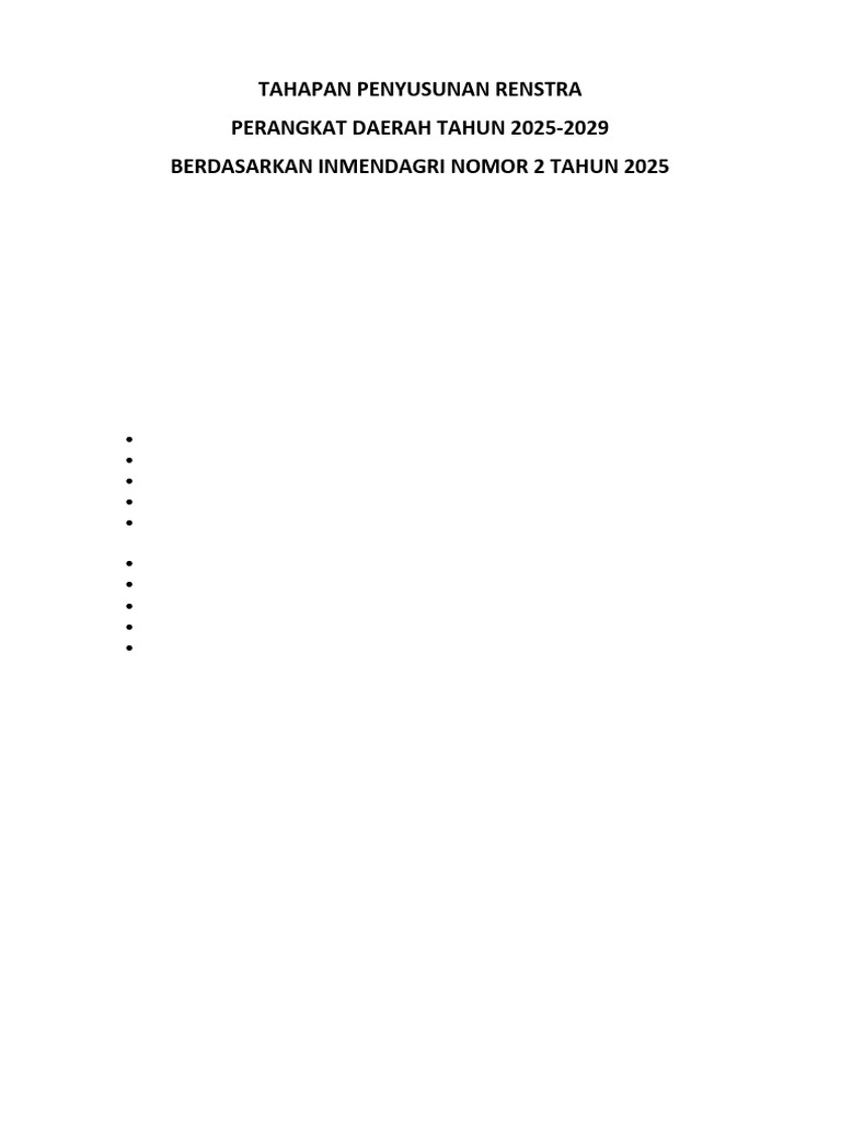 TAHAPAN PENYUSUNAN RENSTRA Berdasarkan Inmendagri No 2 Tahun 2025 | PDF