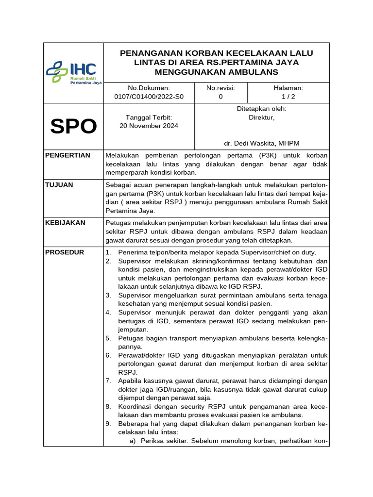 Akp 6 - Spo Penanganan Korban Kecelakaan Di Area Rspj Menggunakan ...