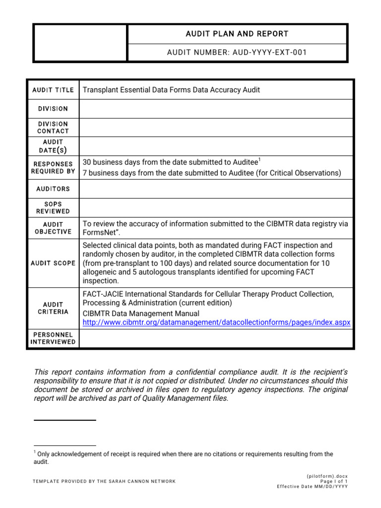 Transplant Data Accuracy Audit Report | PDF | Hematopoietic Stem Cell ...