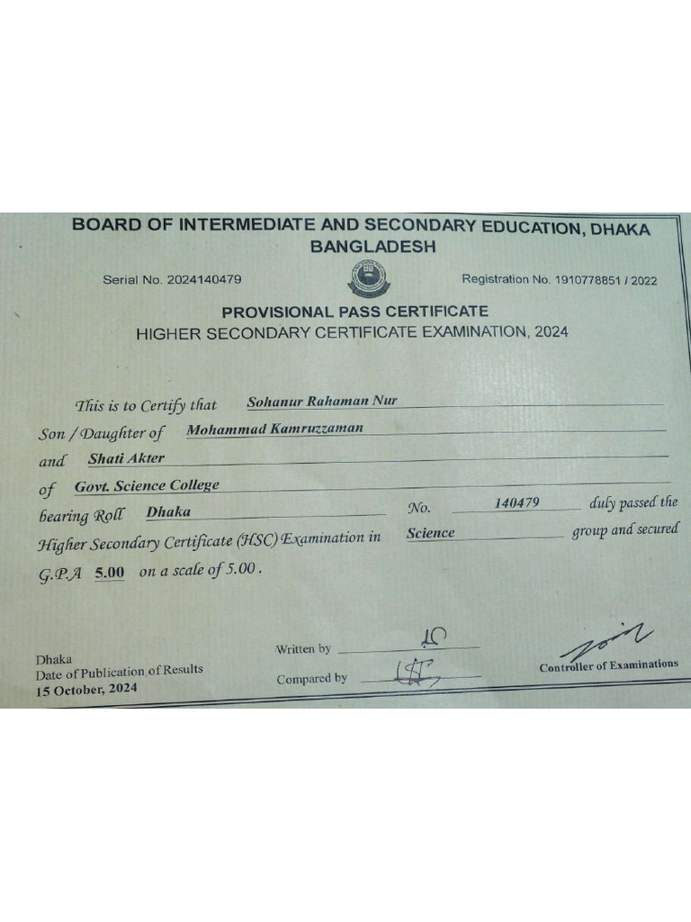 HSC Certificate | PDF