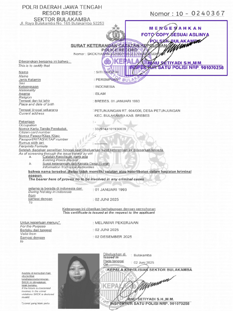 Legalisir SKCK Siti 202618181 | PDF